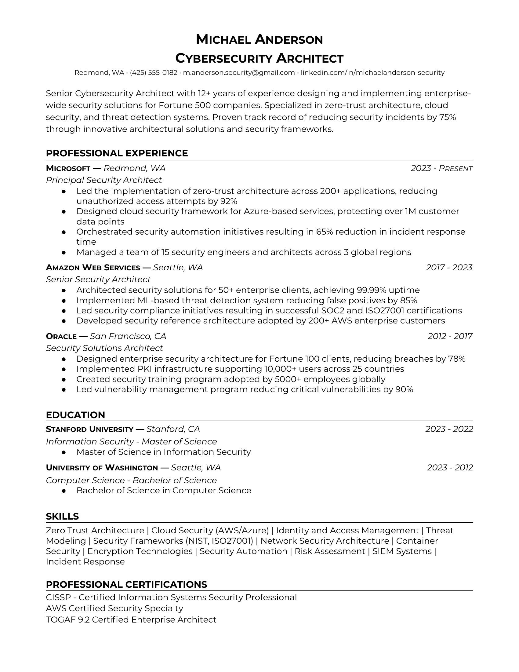 Cybersecurity Architect in Technology Resume Examples & Tips for 2025 | Careerday
